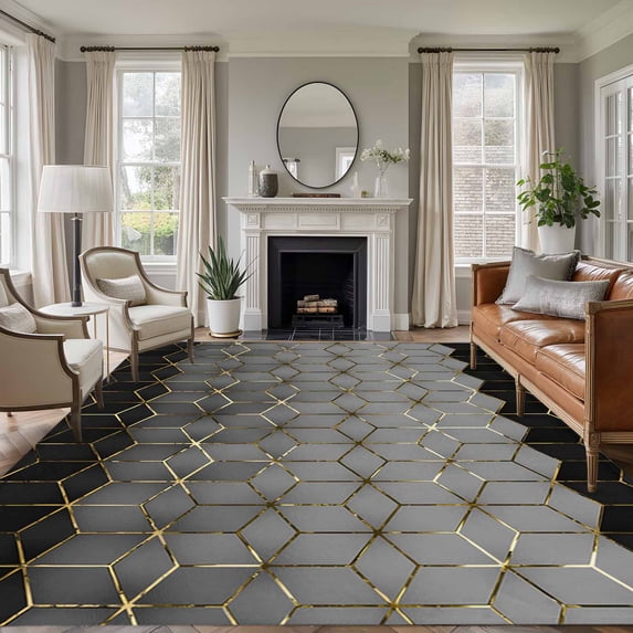 6x9 Area Rugs for Living Room, Ombre Gray Geometric Non Slip Area Rugs ...