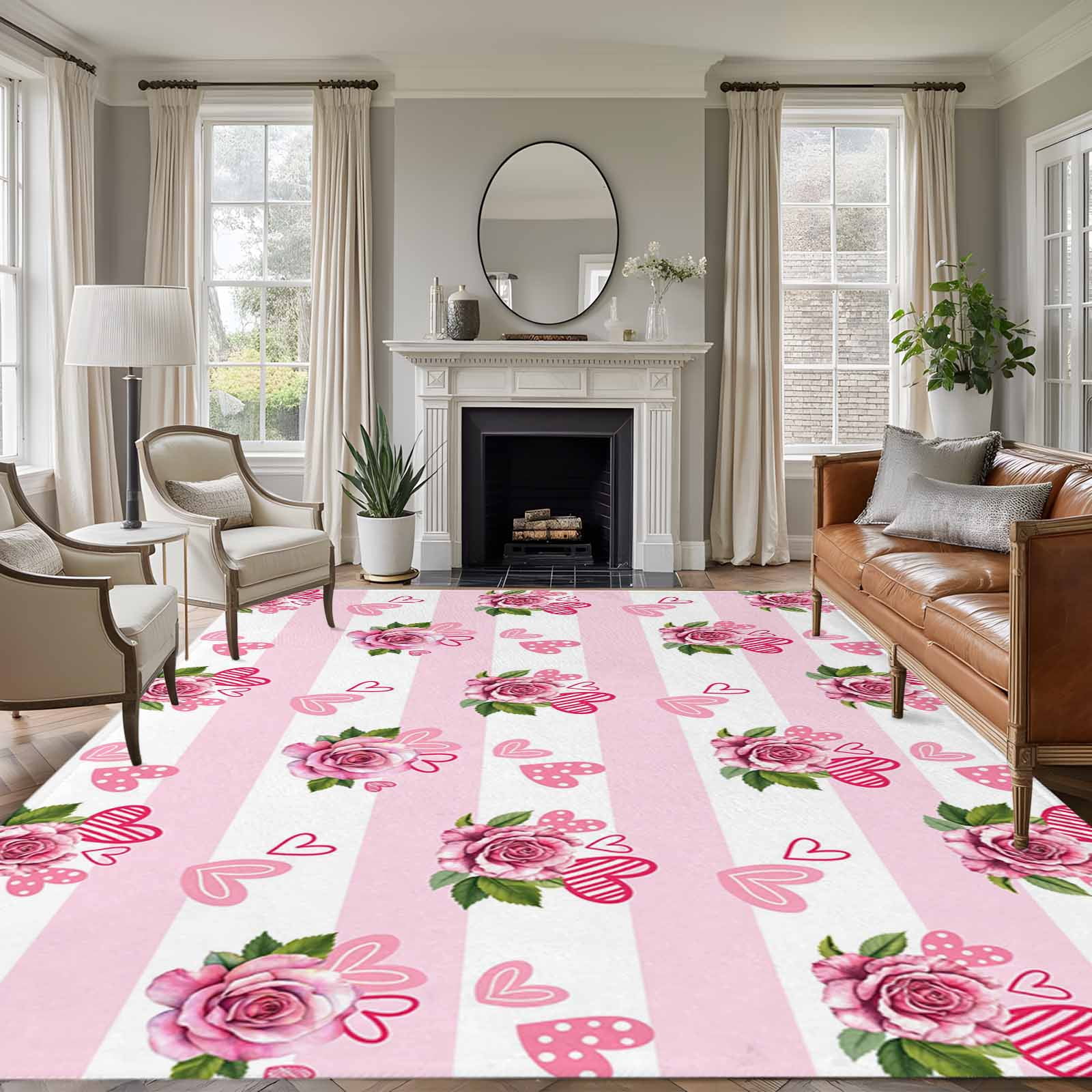6x9 Area Rugs for Living Room, Pink Roses Non Slip Area Rugs for ...
