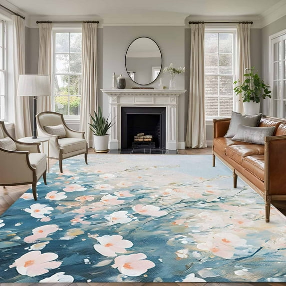 6x9 Area Rugs for Living Room, Pink Spring Floral Non Slip Area Rugs ...