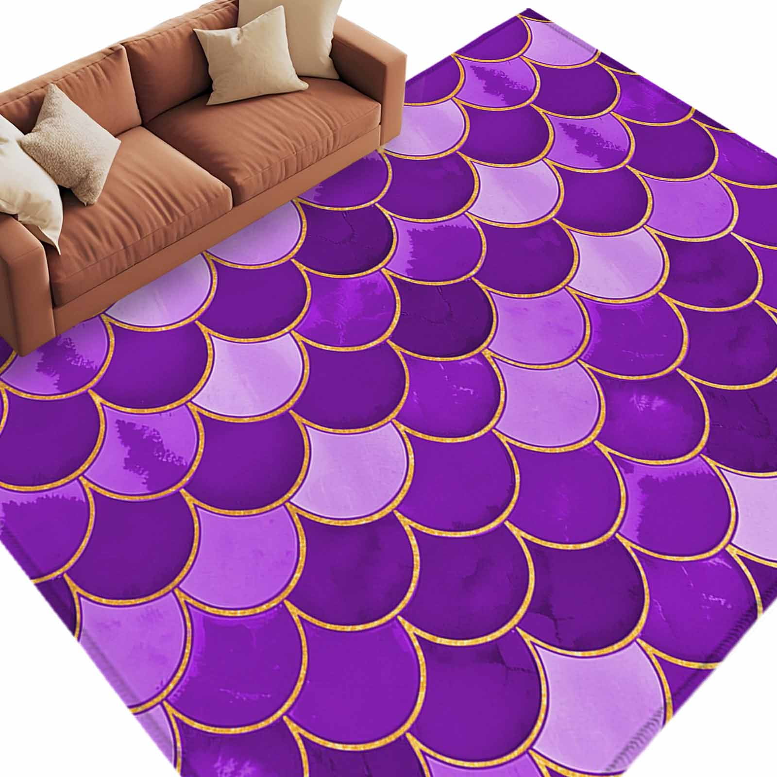 6x9 Area Rugs for Living Room, Purple Fish Scale Non Slip Area Rugs for ...