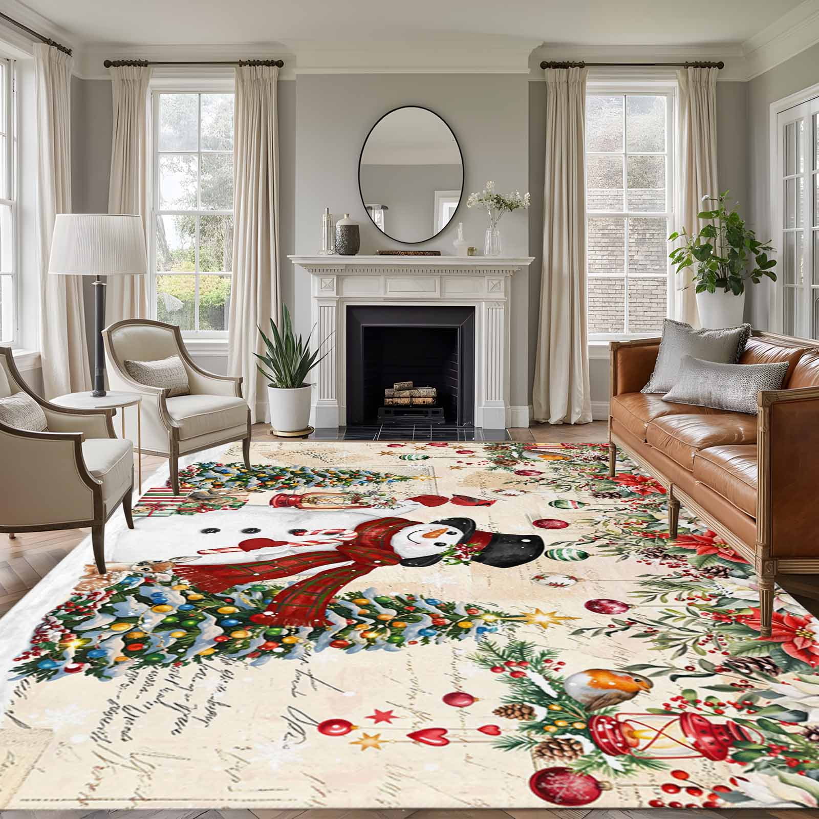 6x9 Area Rugs for Living Room, Red Beige Christmas Non Slip Area Rugs ...