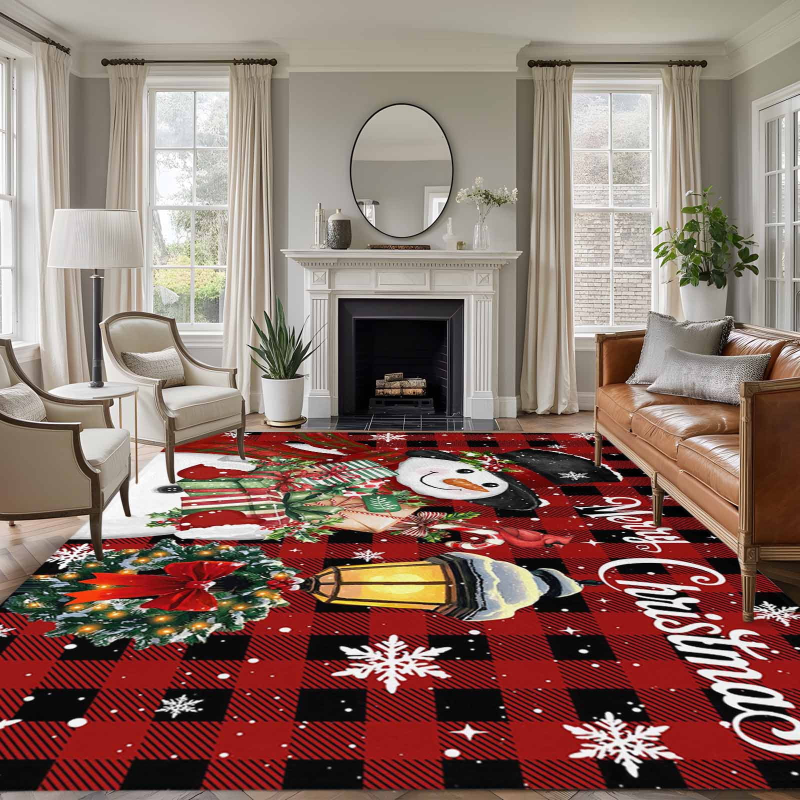 6x9 Area Rugs for Living Room, Red Plaid Christmas Non Slip Area Rugs ...