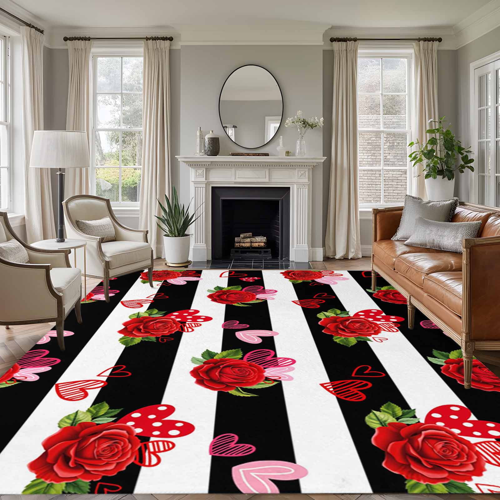 6x9 Area Rugs for Living Room, Red Roses Non Slip Area Rugs for Kitchen ...