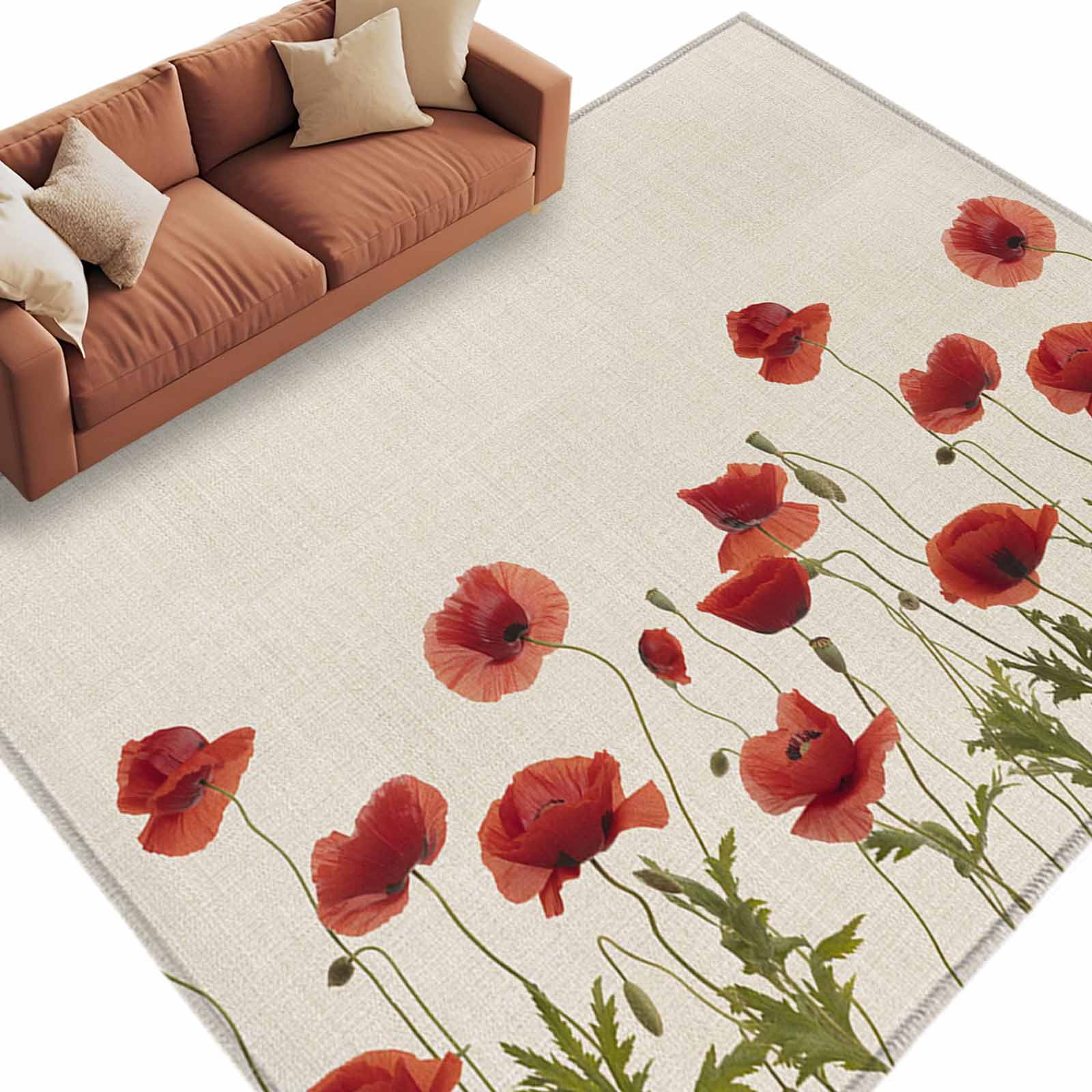 6x9 Area Rugs for Living Room, Red Spring Floral Non Slip Area Rugs for ...