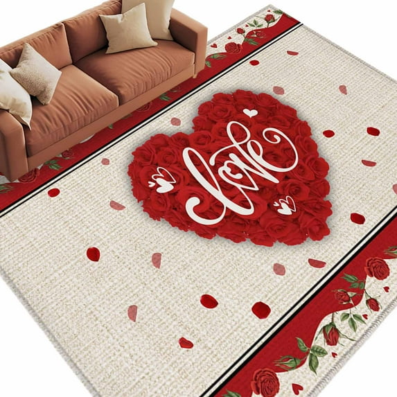 6x9 Area Rugs for Living Room, Red Valentine's Day Non Slip Area Rugs ...