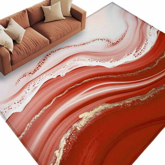6x9 Area Rugs for Living Room, Red Waves Abstract Non Slip Area Rugs ...