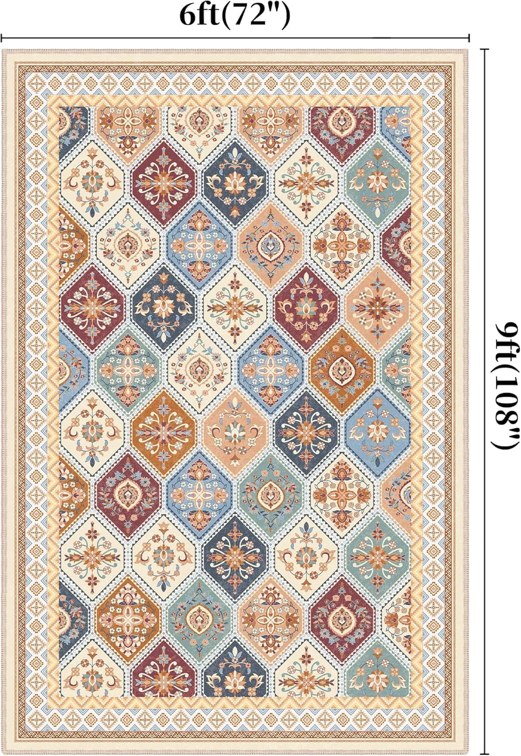 6x9 Area Rugs for Living Room, Soft Non-Slip Vintage Boho Moroccan, Low ...