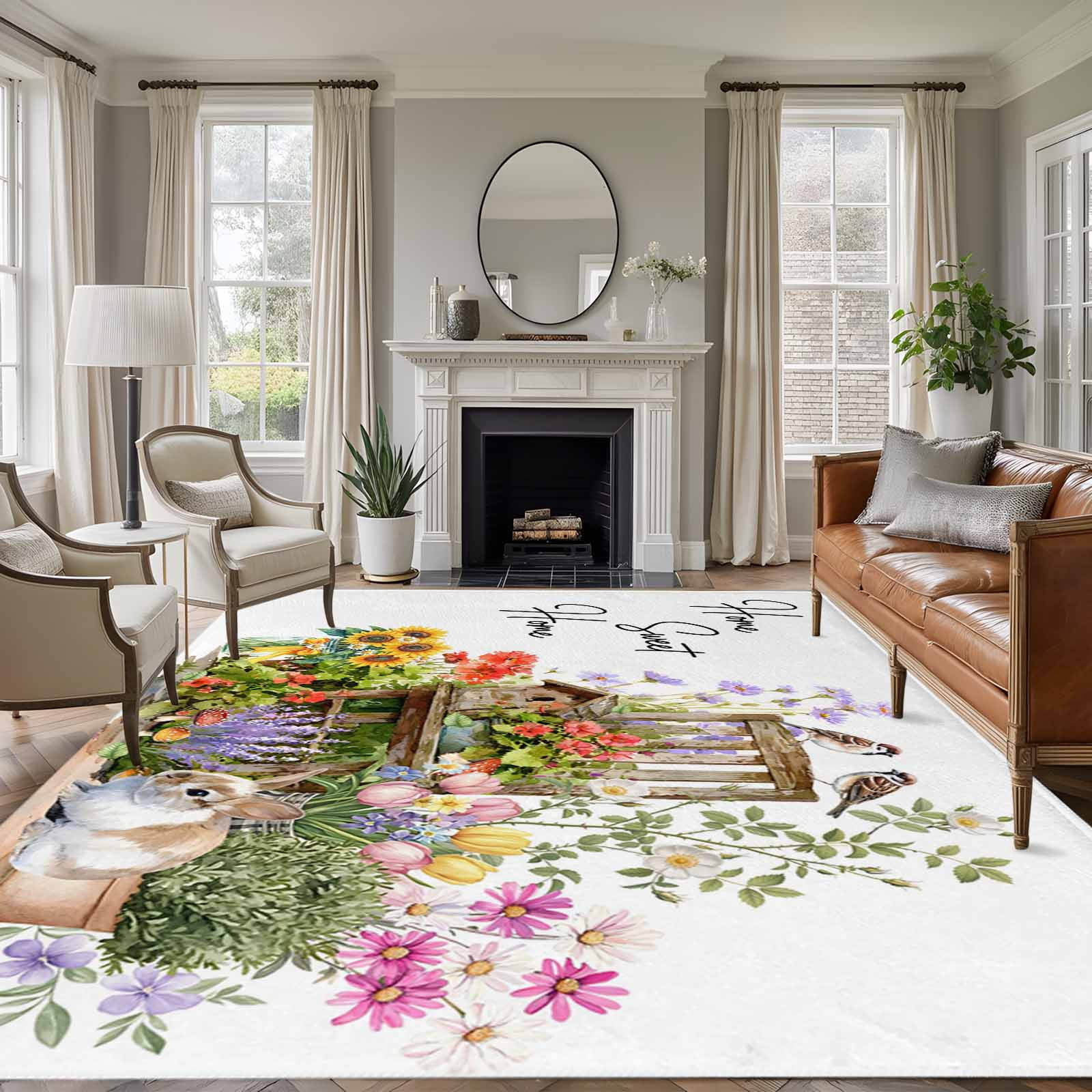 6x9 Area Rugs for Living Room, Spring Floral Non Slip Area Rugs for ...