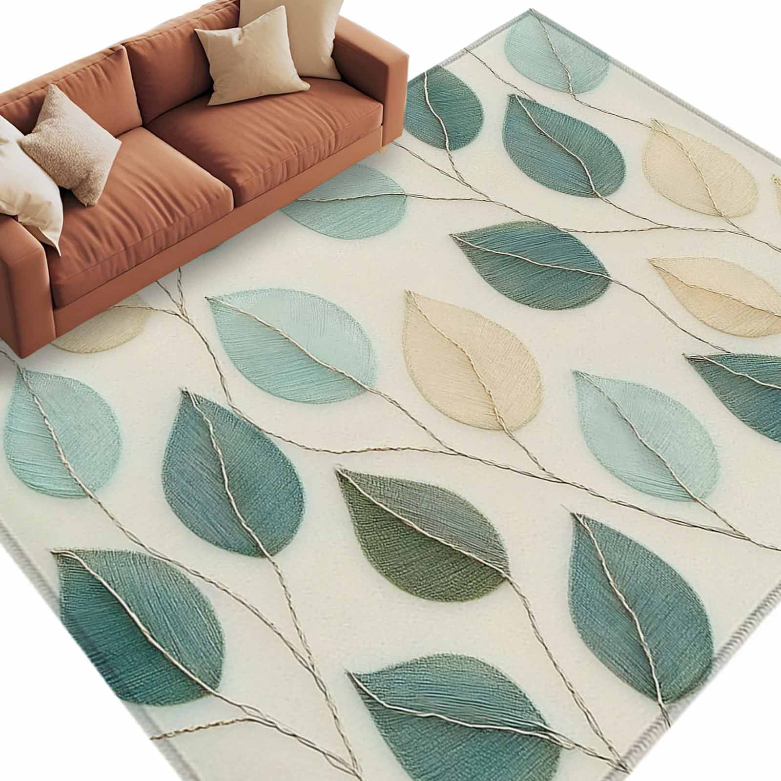 6x9 Area Rugs for Living Room, Teal Green Leaf Non Slip Area Rugs for ...