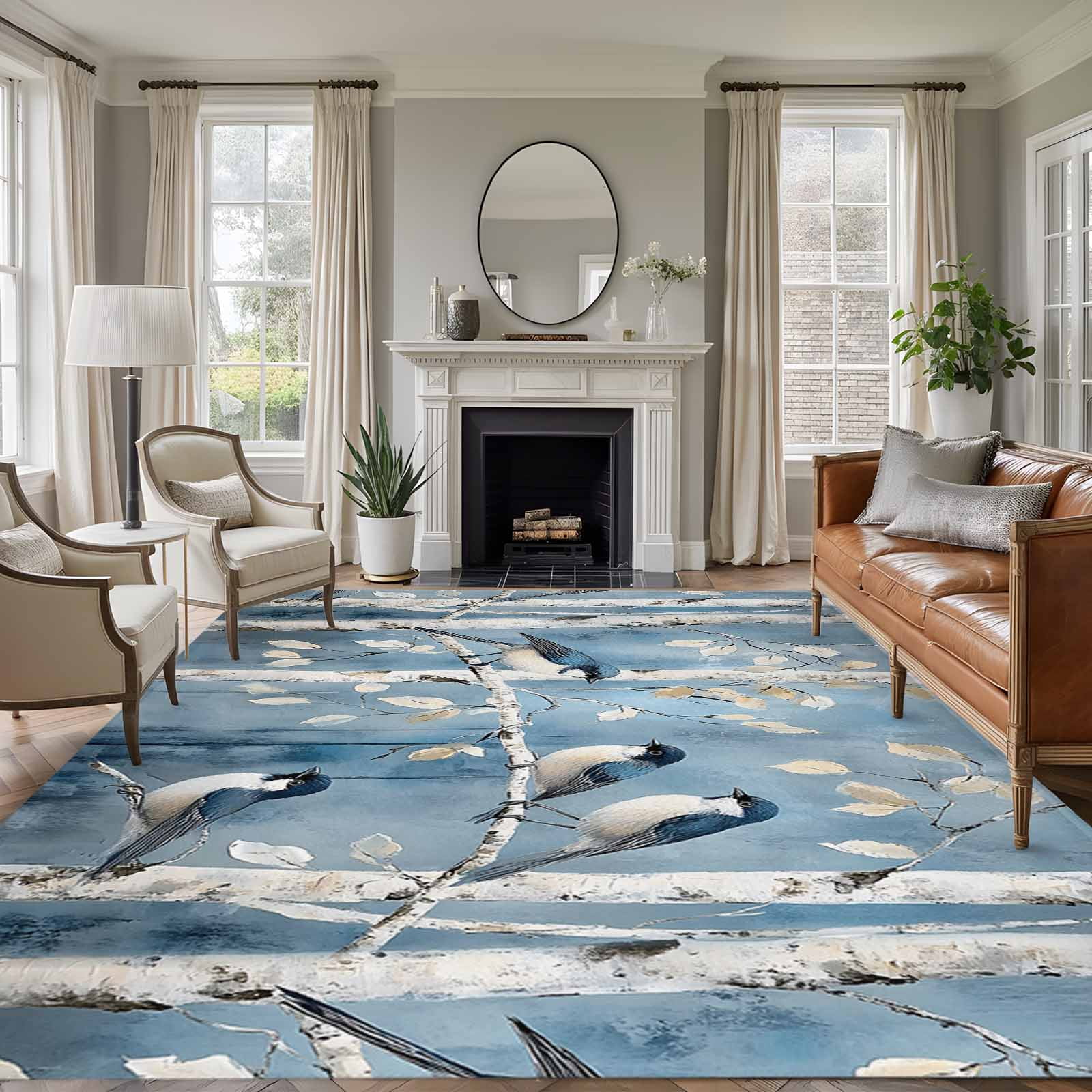 6x9 Area Rugs for Living Room, Teal Oil Painting Forest Non Slip Area ...