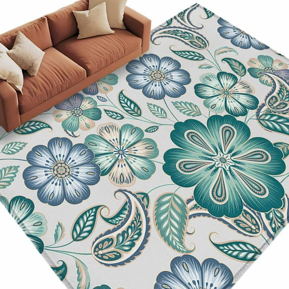 6x9 Area Rugs for Living Room, Teal Paisley Pattern Non Slip Area Rugs ...