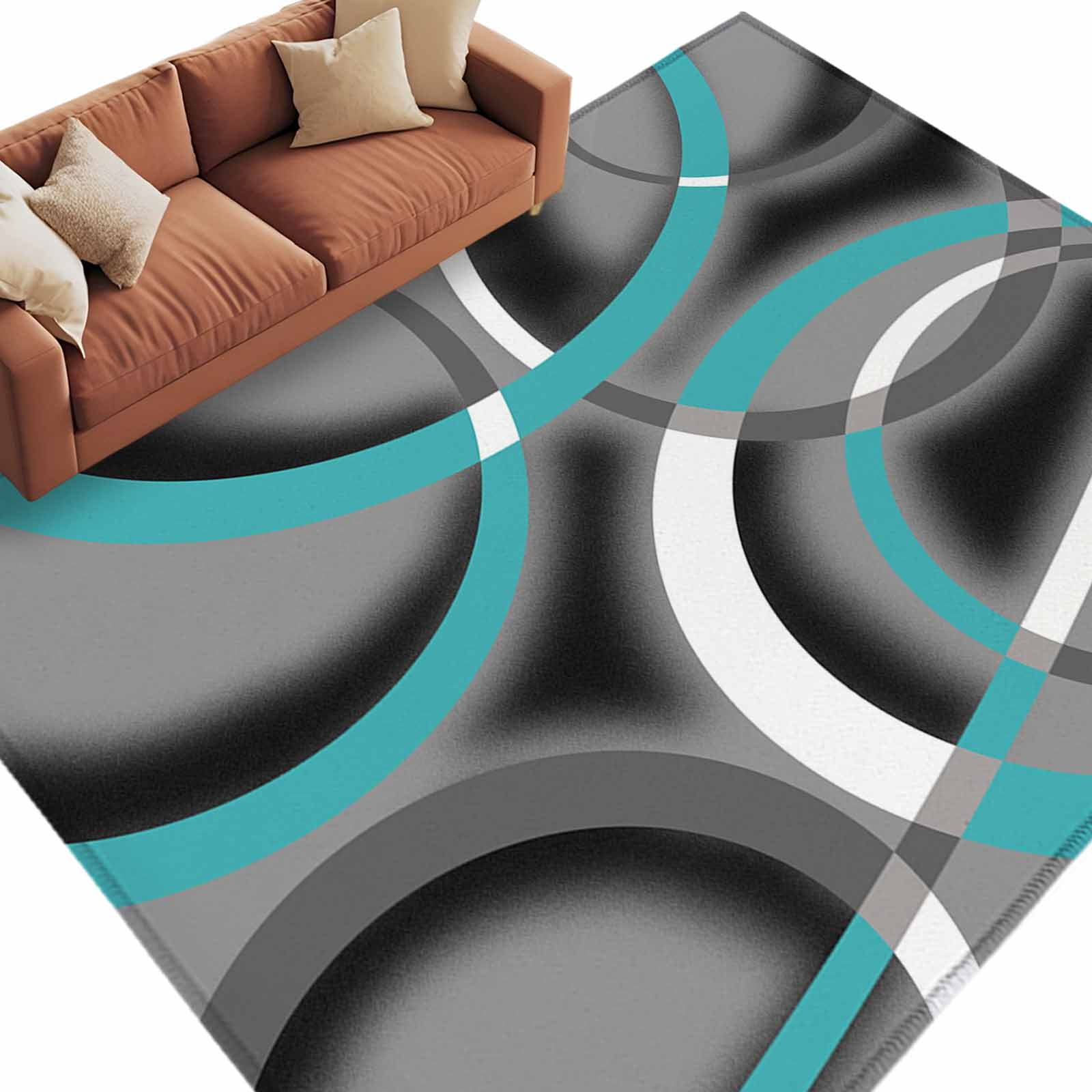 6x9 Area Rugs for Living Room, Turquoise Geometric Non Slip Area Rugs ...