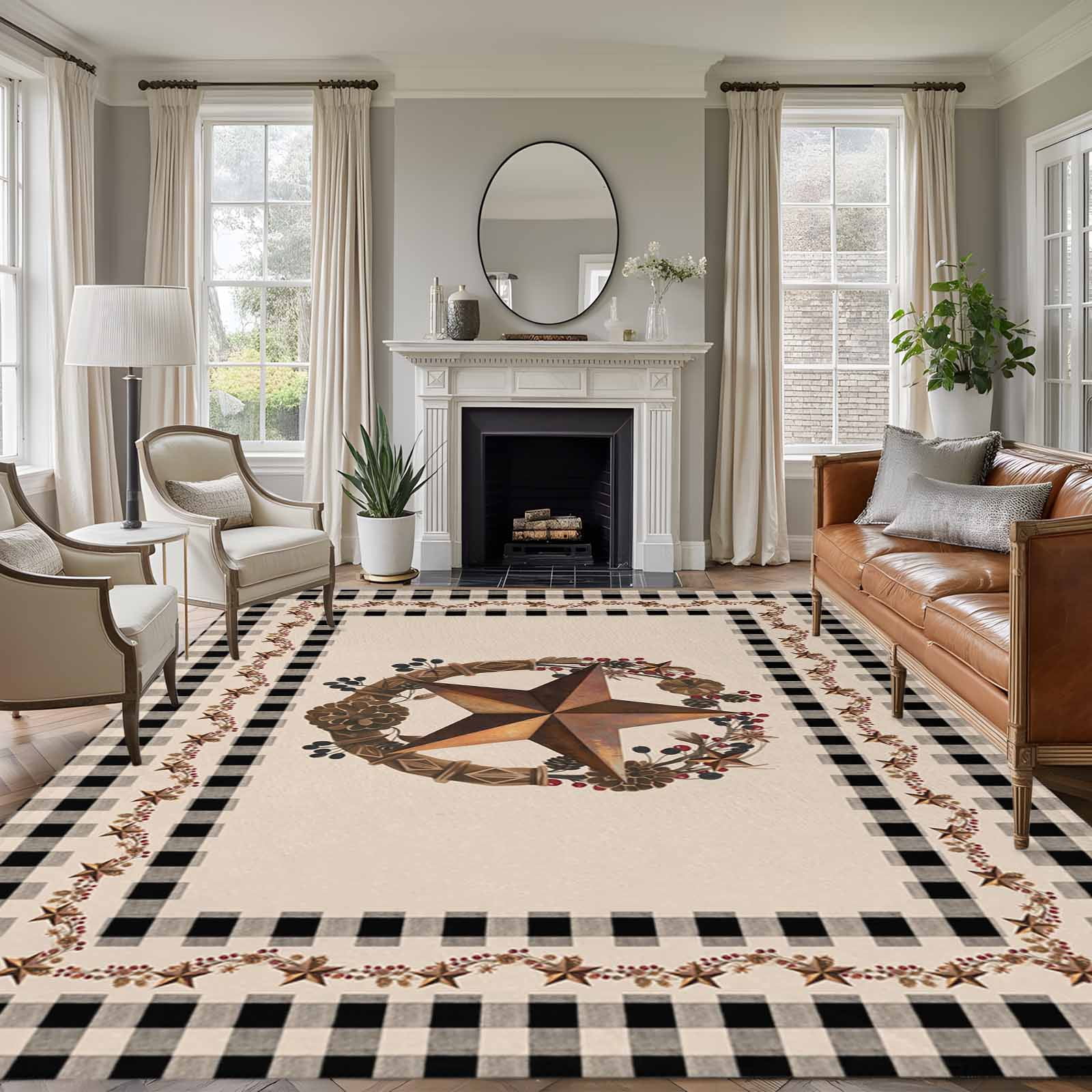 6x9 Area Rugs for Living Room, Western Texas Star Vintage Non Slip Area ...
