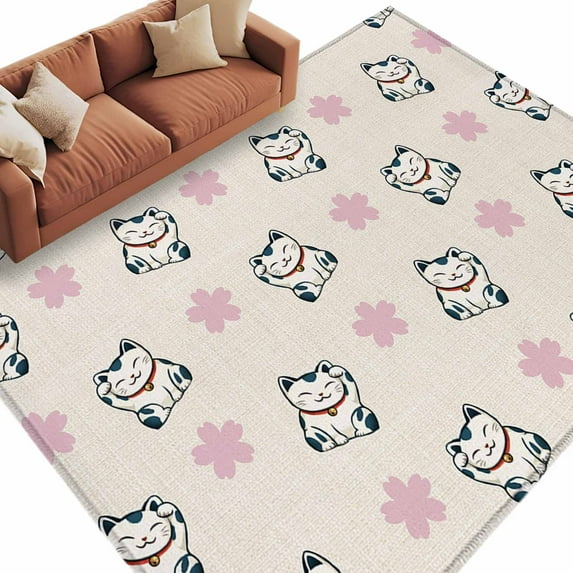6x9 Area Rugs for Living Room, White Cute Cat Non Slip Area Rugs for ...
