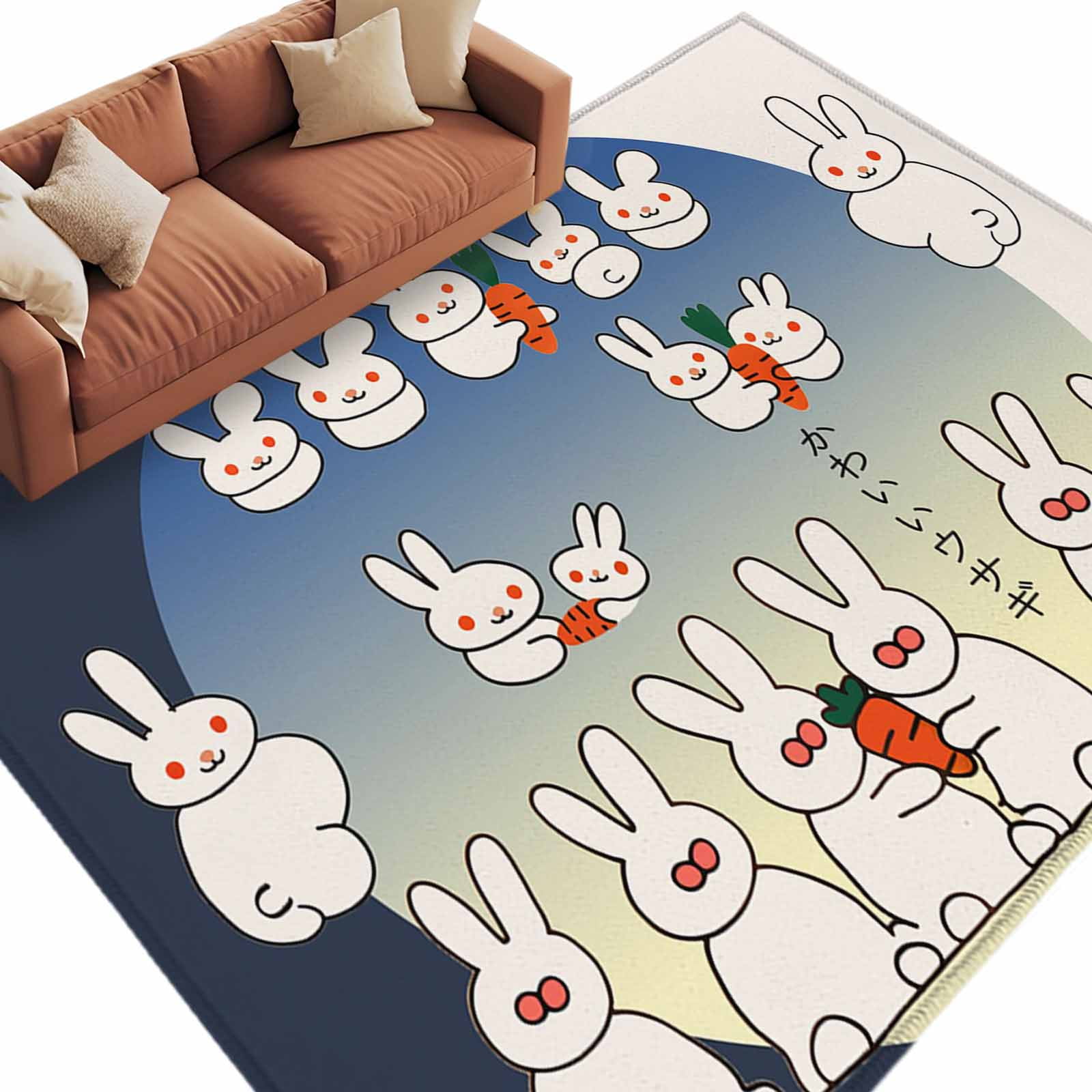 6x9 Area Rugs for Living Room, White Cute Rabbit Non Slip Area Rugs for ...