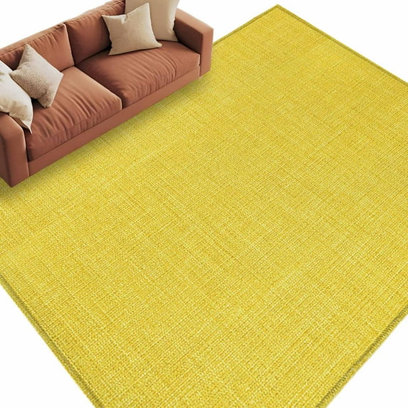 6x9 Area Rugs for Living Room, Yellow Burlap Texture Non Slip Area Rugs ...