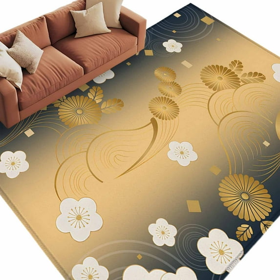6x9 Area Rugs for Living Room, Yellow Flower Non Slip Area Rugs for ...