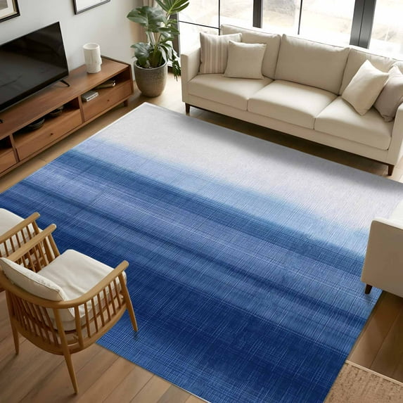6x9 Area Rugs, Navy Blue Ombre Non-Skid Rubber Backing Large Rectangle ...