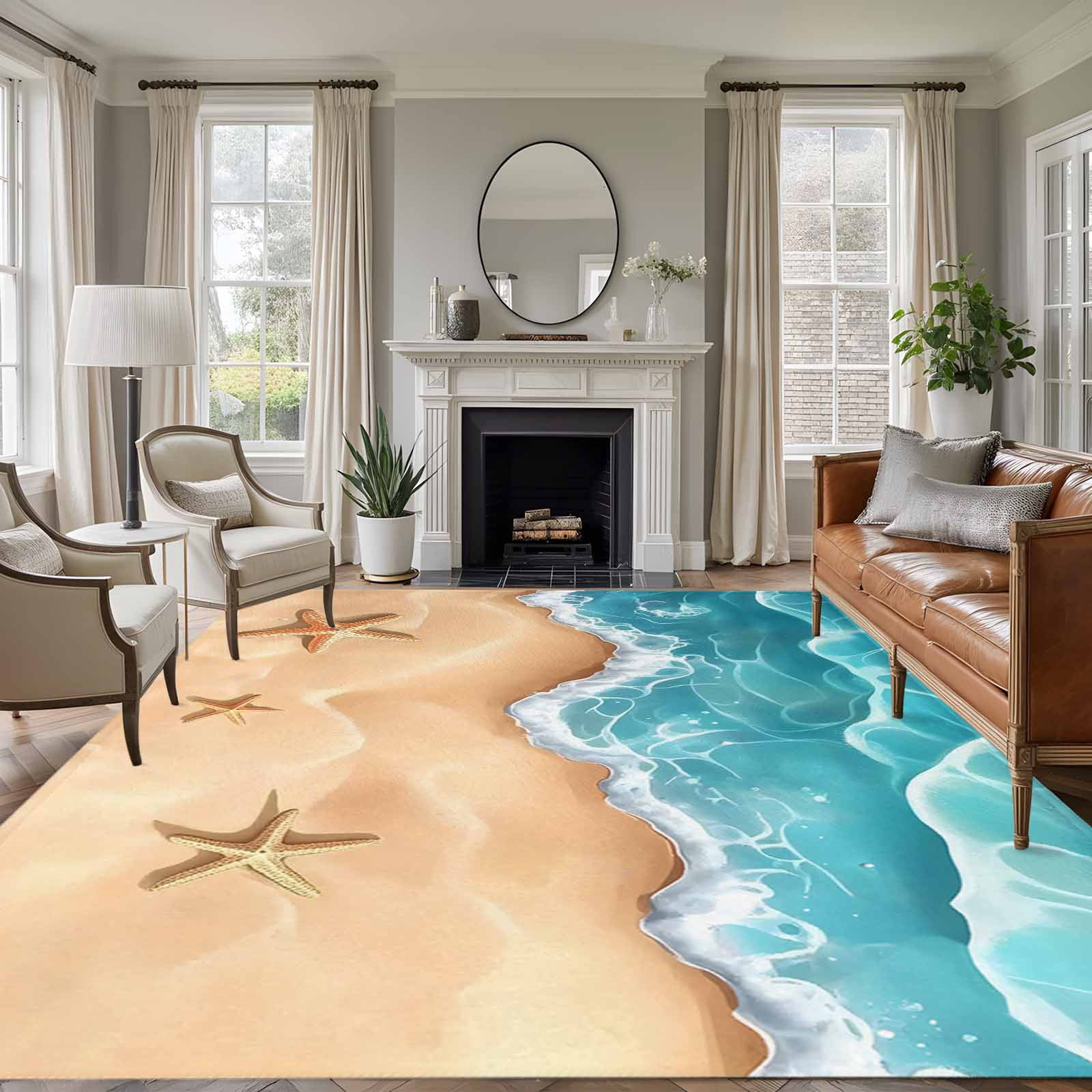 6x9 Area Rugs, Ocean Beach Non-Skid Rubber Backing Large Rectangle Rugs ...