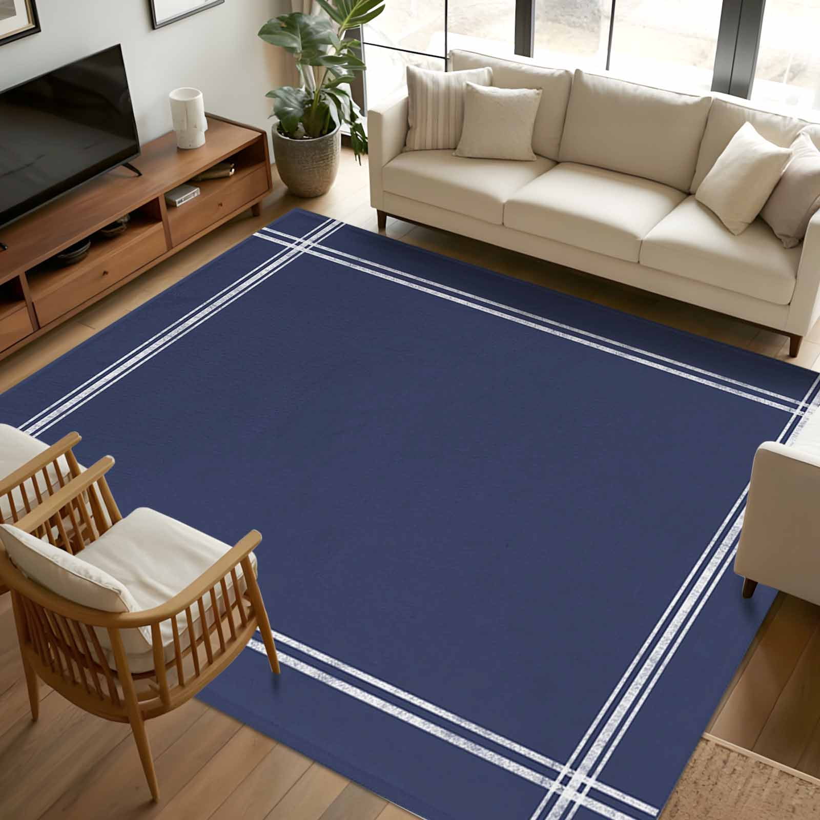 6x9 Area Rugs, Pure Dark Blue Non-Skid Rubber Backing Large Rectangle ...