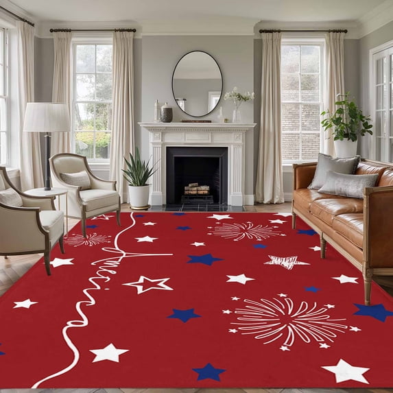 6x9 Area Rugs, Red 4th of July Non-Skid Rubber Backing Large Rectangle ...