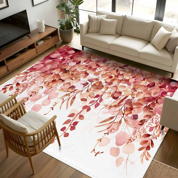 6x9 Area Rugs, Red Eucalyptus Leaves Non-Skid Rubber Backing Large ...