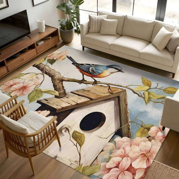 6x9 Area Rugs, Retro Birdhouse Non-Skid Rubber Backing Large Rectangle ...