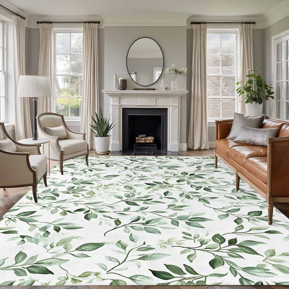 6x9 Area Rugs, Sage Green Leaf Non-Skid Rubber Backing Large Rectangle ...
