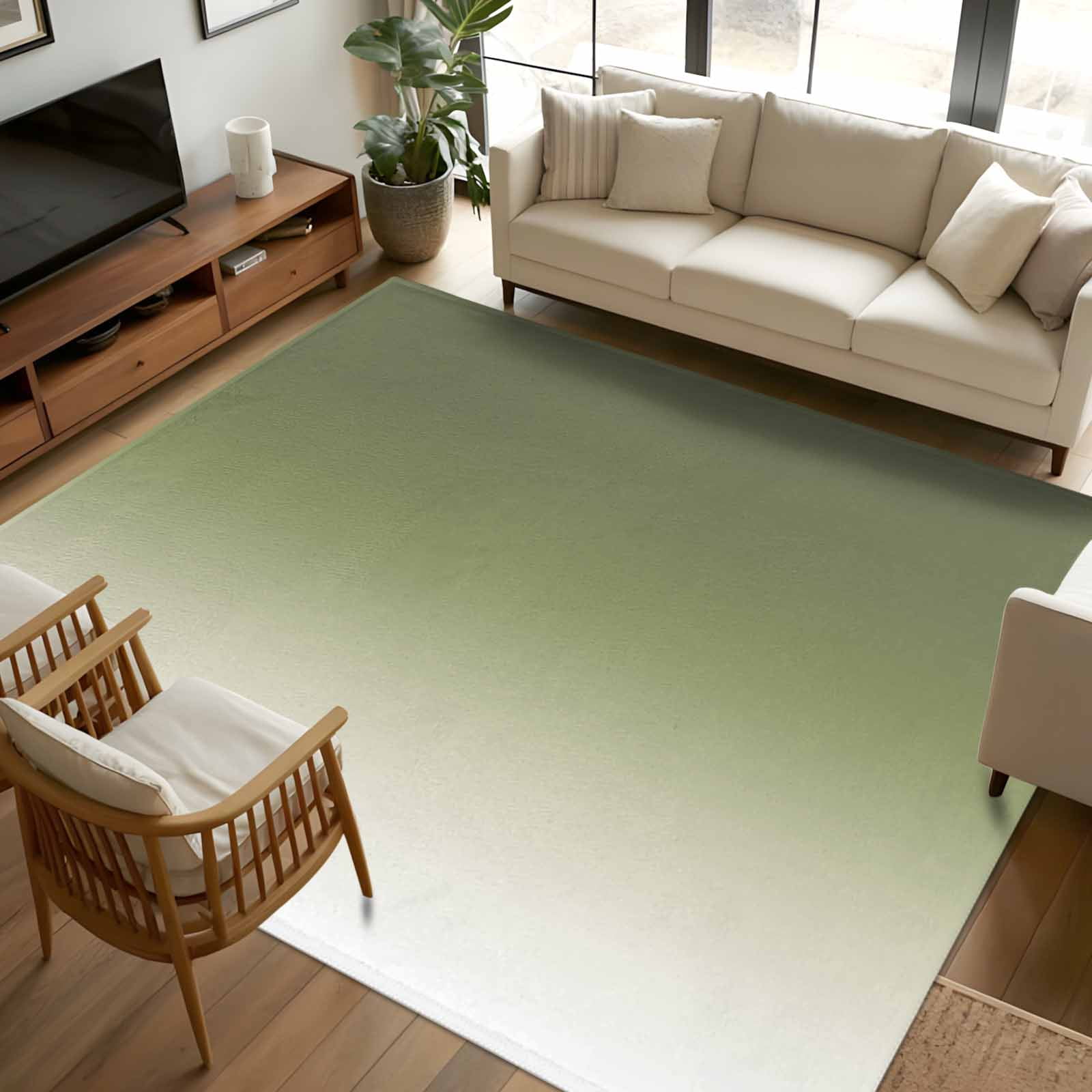 6x9 Area Rugs, Sage Green Ombre Non-Skid Rubber Backing Large Rectangle ...