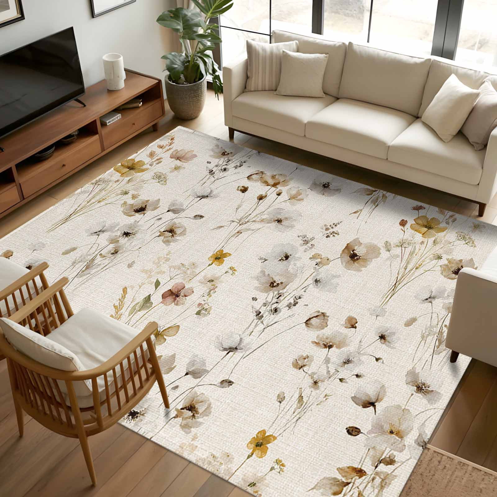 6x9 Area Rugs, Vintage Spring Floral Non-Skid Rubber Backing Large ...