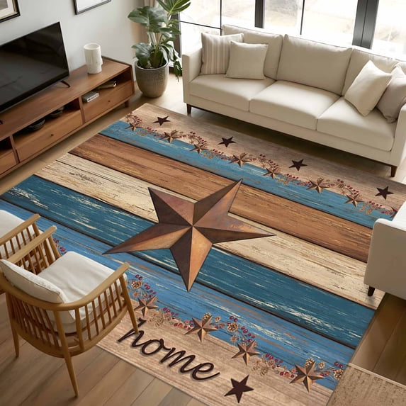 6x9 Area Rugs, Western Texas Star Retro Non-Skid Rubber Backing Large ...