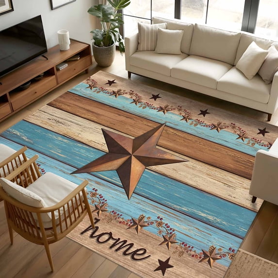 6x9 Area Rugs, Western Texas Star Retro Non-Skid Rubber Backing Large ...