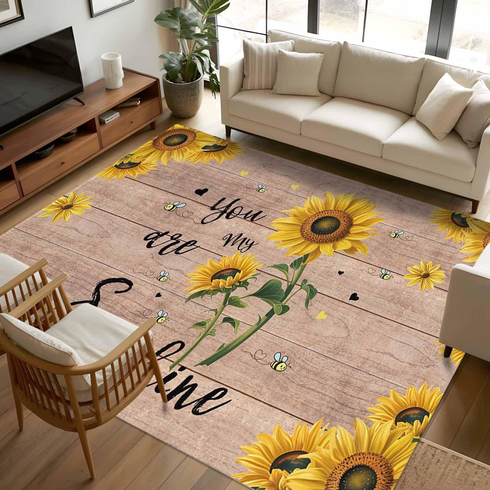 6x9 Area Rugs, Wood Sunflowers Non-Skid Rubber Backing Large Rectangle ...