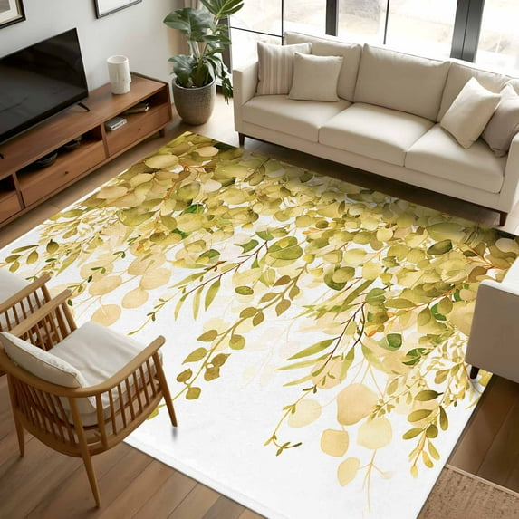 6x9 Area Rugs, Yellow Eucalyptus Leaves Non-Skid Rubber Backing Large ...