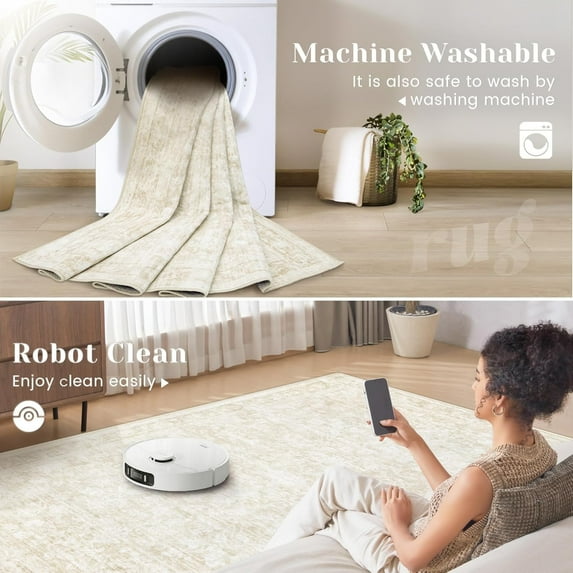 6x9 Area Rugs for Living Room: Washable Vintage Floral Rug Low Pile Non ...