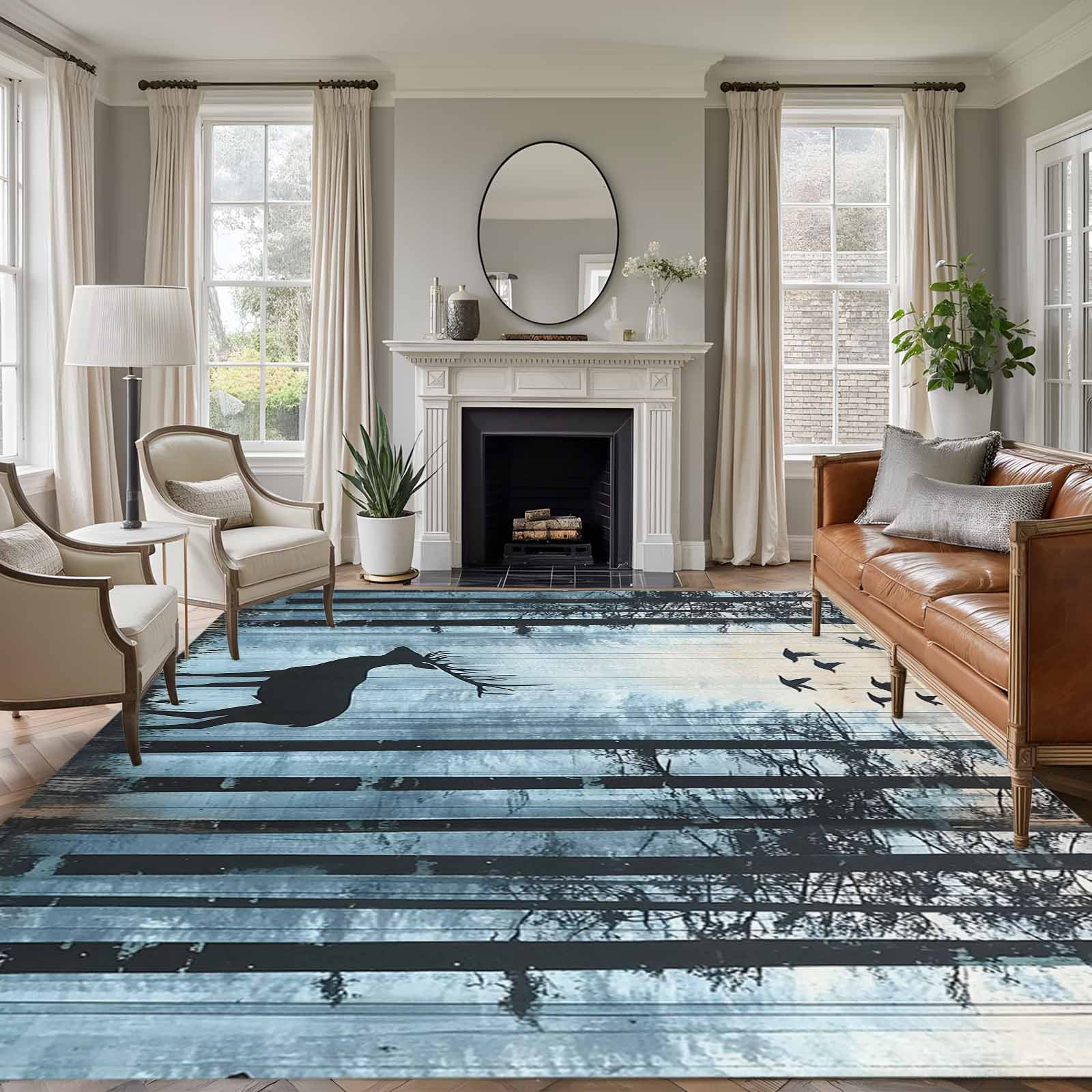 6x9 Bird Deer Large Area Rug for Living Room, Washable Non Slip Low ...