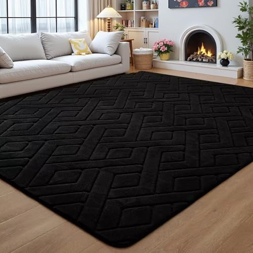 6x9 Black Washable Area Rug for Bedroom Living Room, Modern Geometric ...