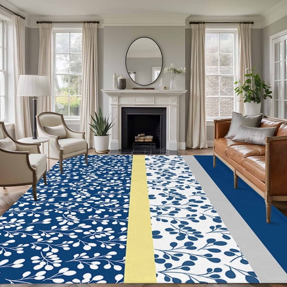 6x9 Blue Stripes Large Area Rug for Living Room, Washable Non Slip Low ...