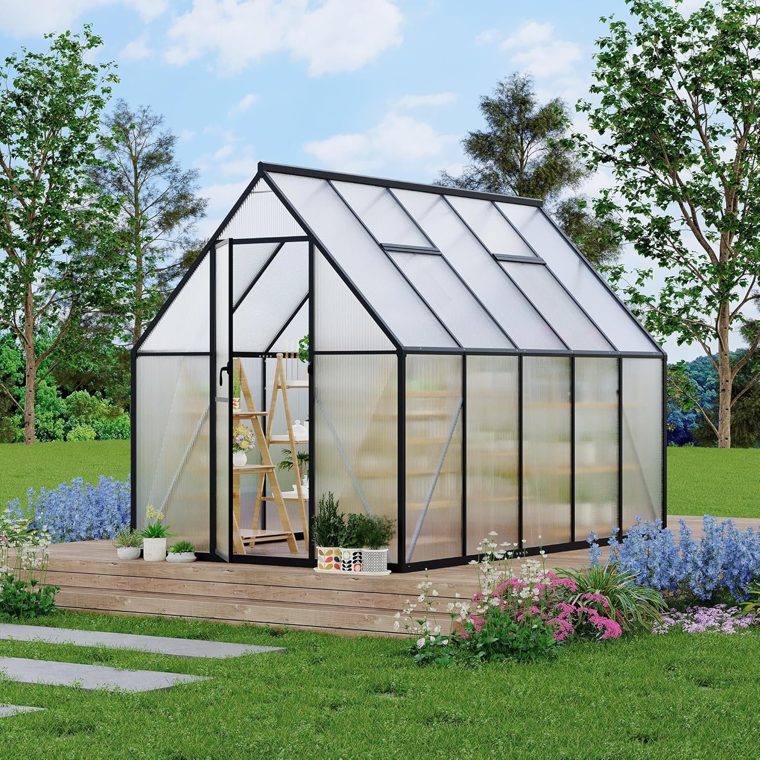 6x9 FT Aluminum-Frame Polycarbonate Greenhouse - Heavy-Duty Quick Setup ...