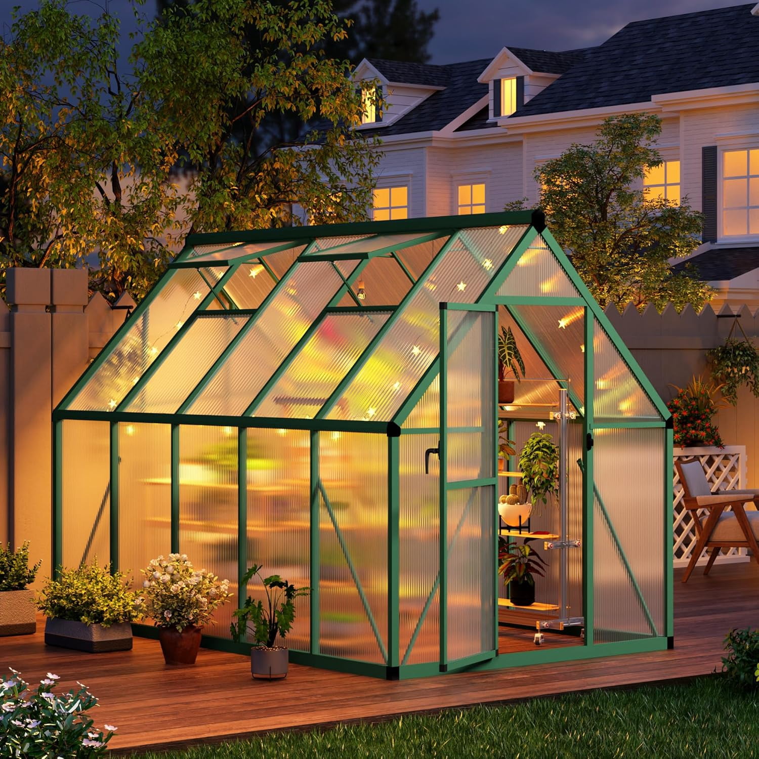 6x9 FT Outdoor Greenhouse - Polycarbonate Panels Roof Vent Lockable ...