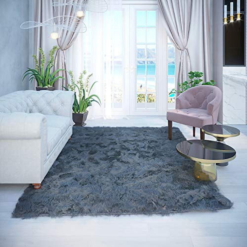 6x9 Feet Gray Grey Charcoal Color Solid Plush Pile Faux Fur Rug ...
