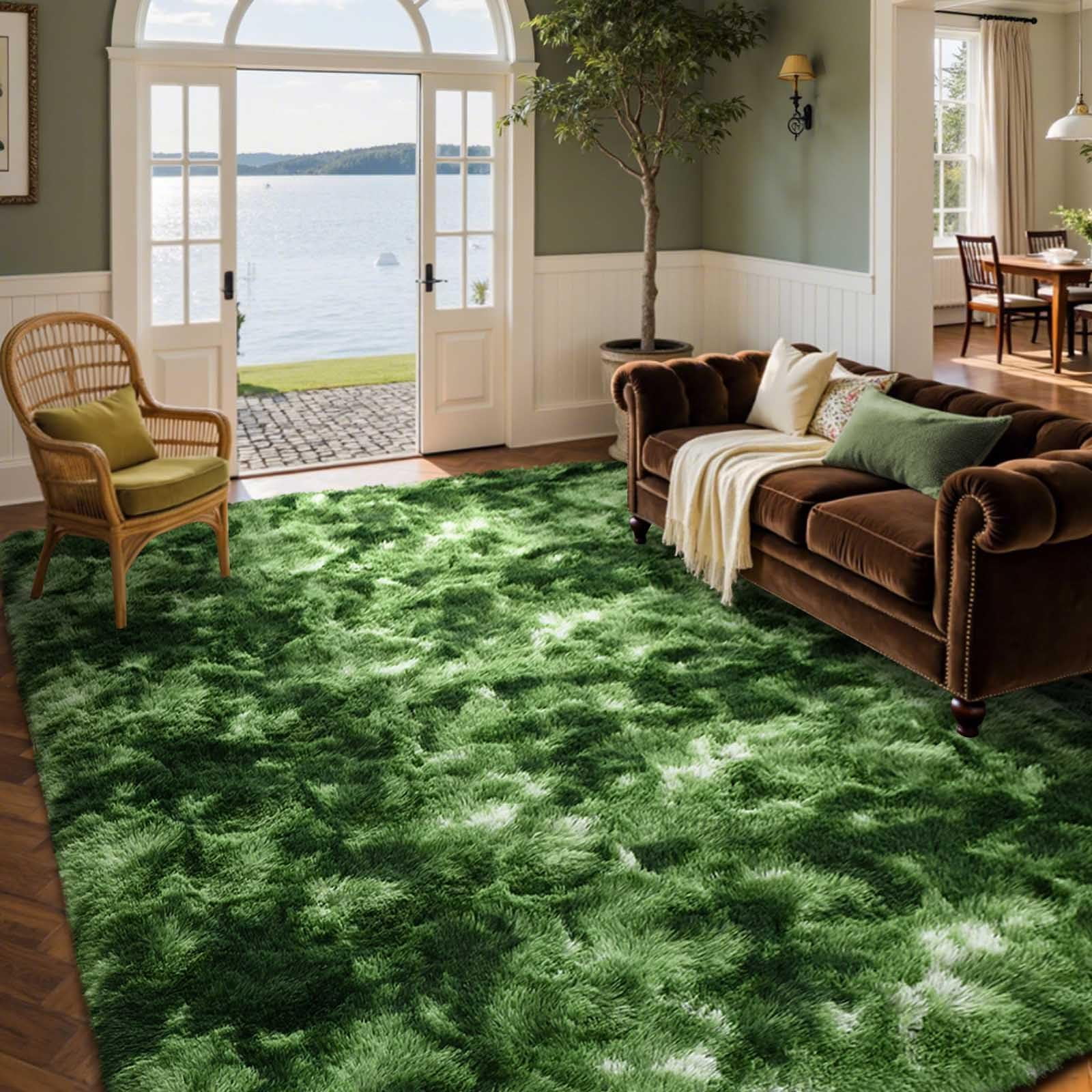 6x9 Feet Large Dark Green Rug for Living Room Bedroom, Fluffy Shag Area ...