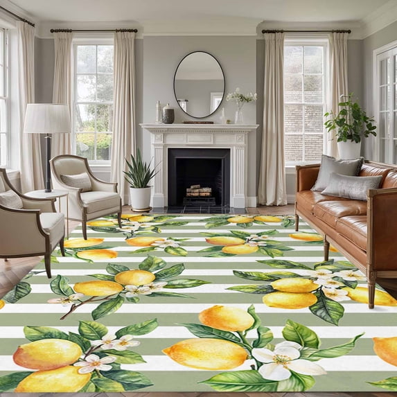 6x9 Floral Lemon Large Area Rug for Living Room, Washable Non Slip Low ...