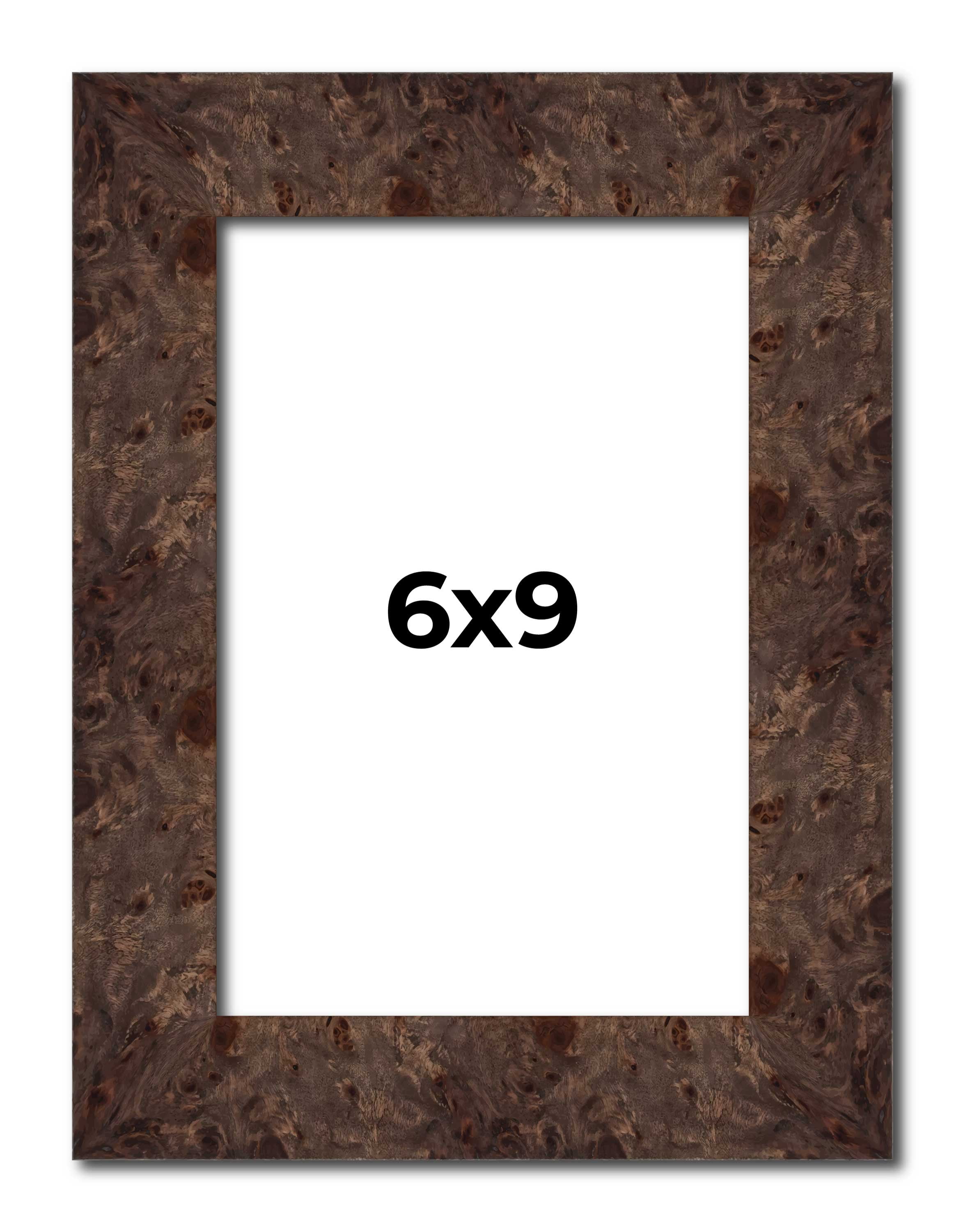 6x9 Frame Brown Burl Real Wood Picture Frame Width 1.625 Inches ...