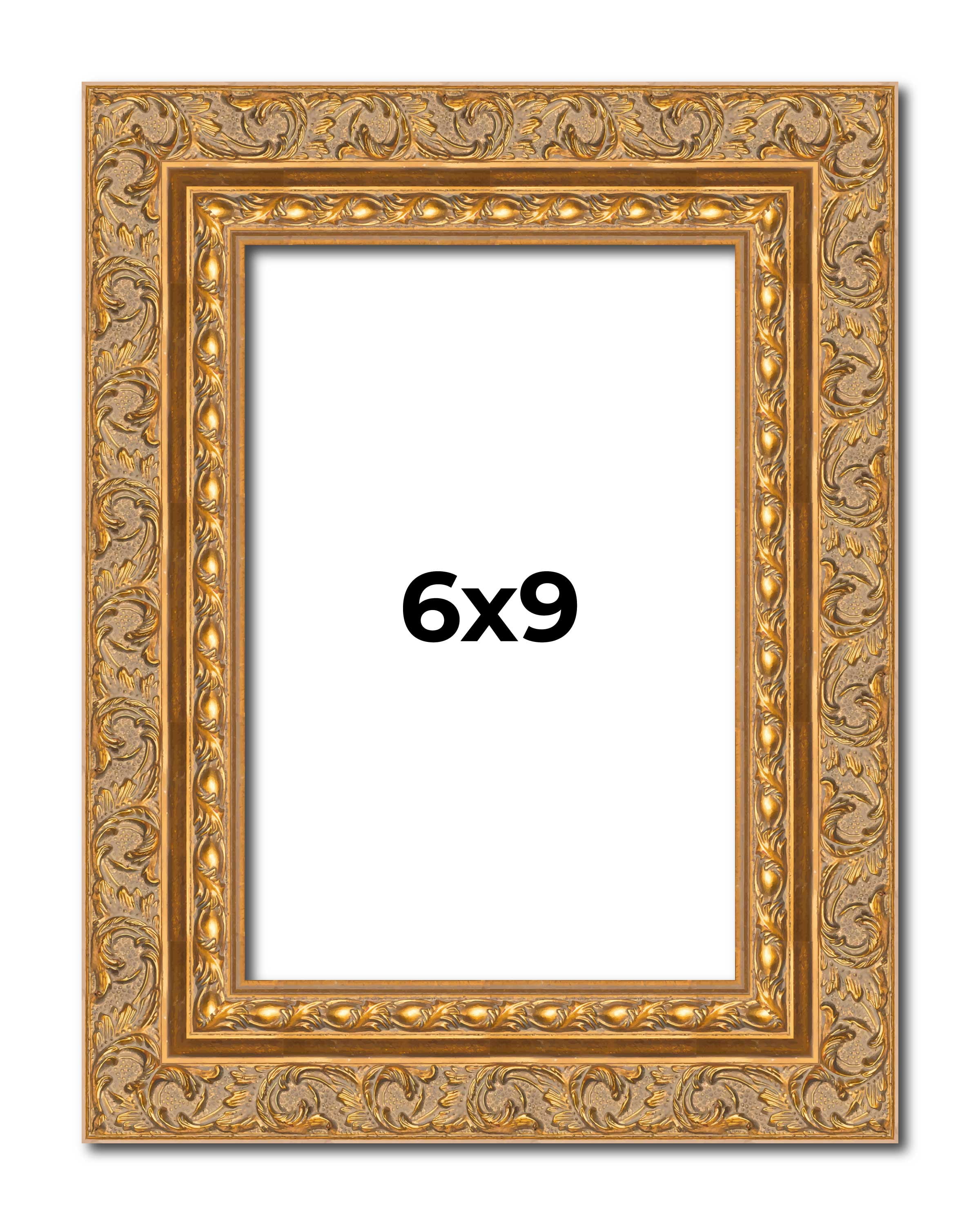 6x9 Frame Gold Ornate Solid Wood Picture Frame | 2 Inch Moulding Width ...