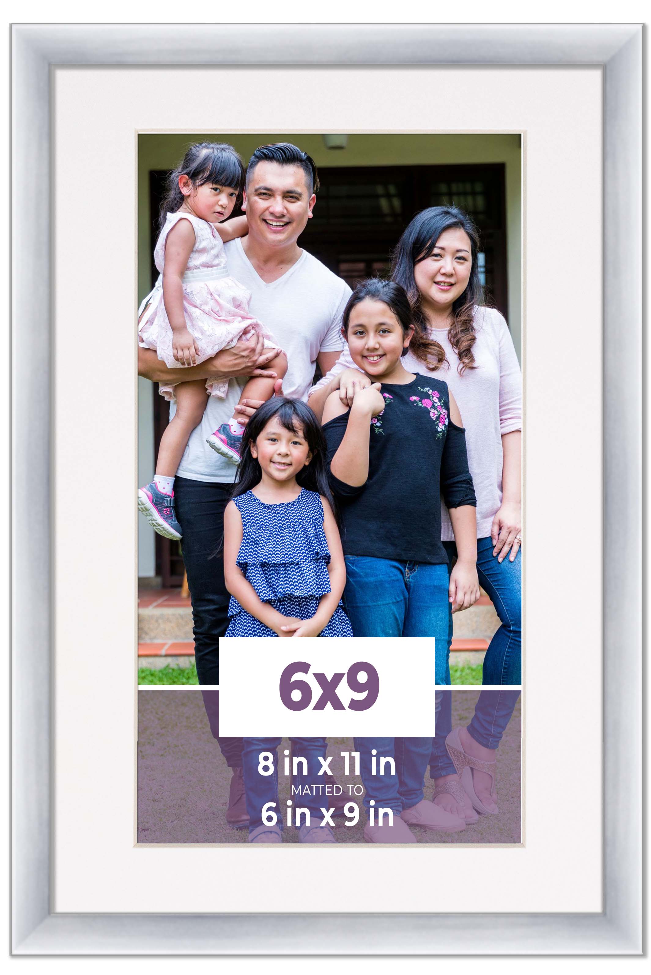 6x9 Frame Silver With White Picture Mat For 6x9 Photo - Silver 8x11 ...