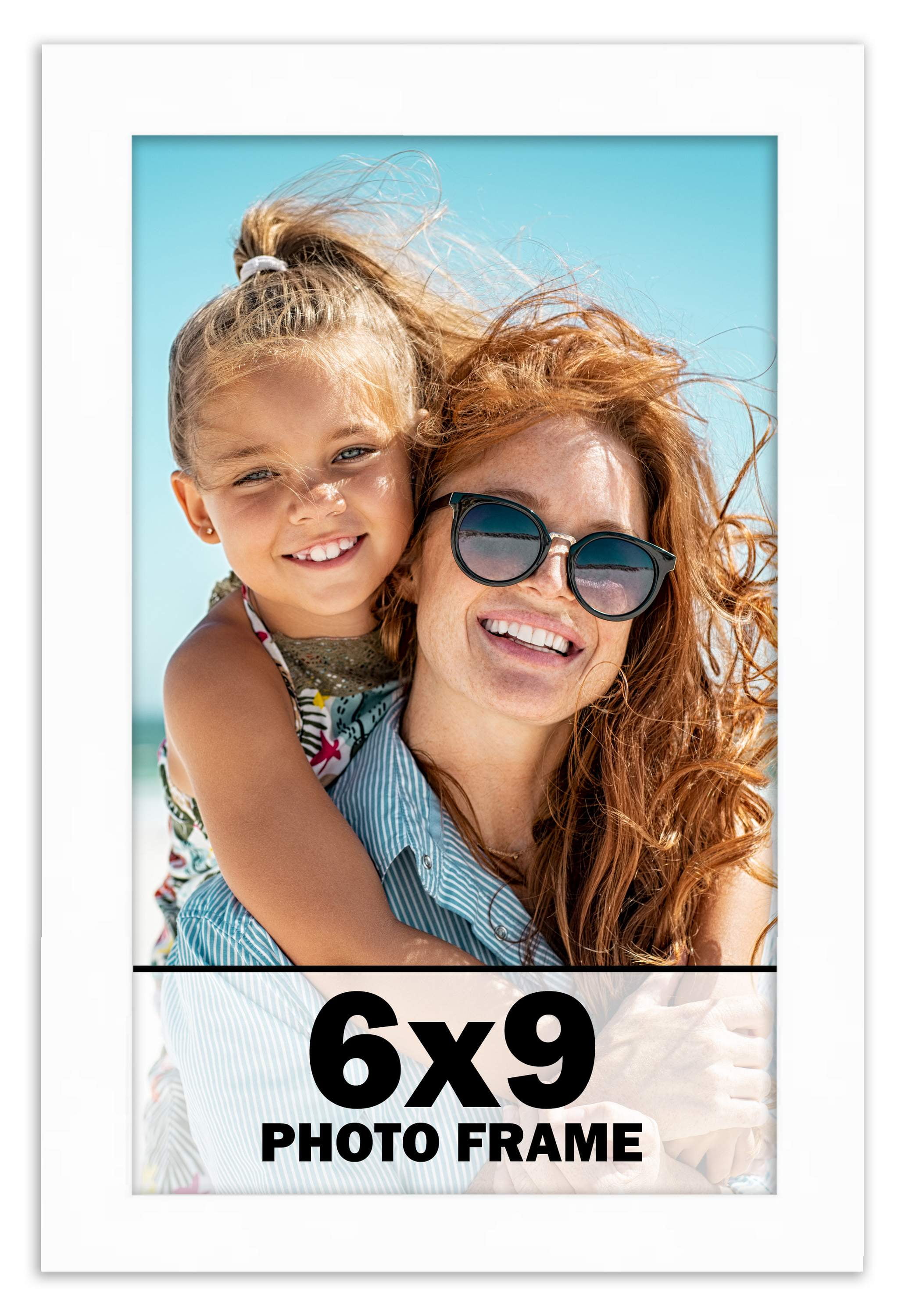 6x9 White Solid Wood Picture Frame - UV Acrylic Guard, Acid Free Foam ...