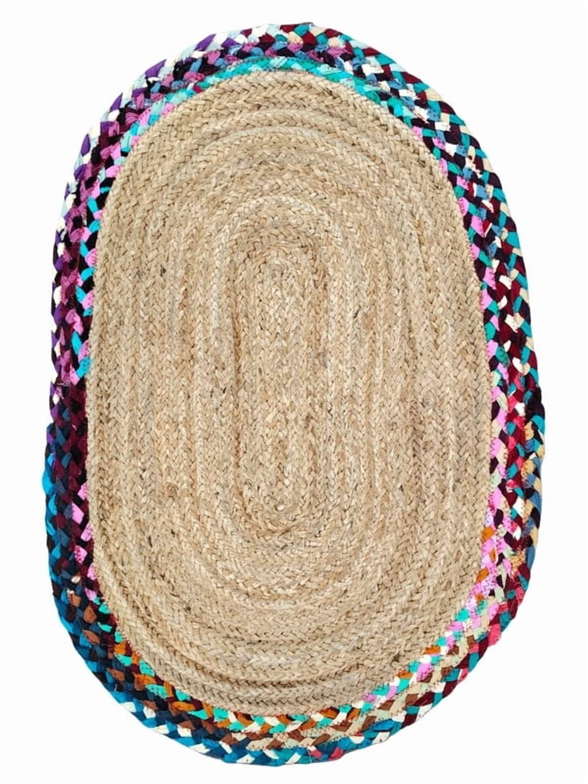 6x9 Ft Oval Multi & Natural Jute Area Rug, Hand-Woven, Reversible ...