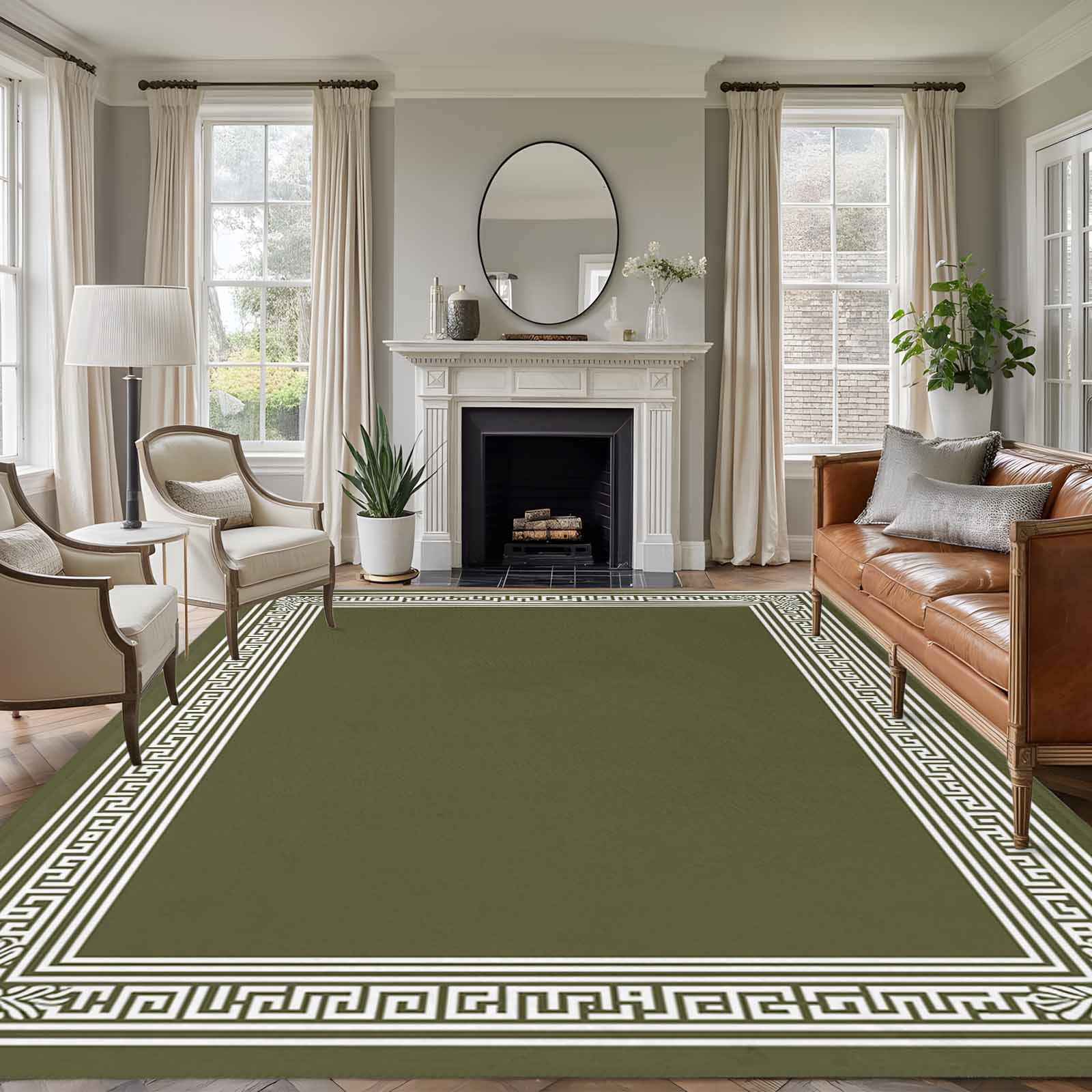 6x9 Green Vintage Large Area Rug for Living Room, Washable Non Slip Low ...