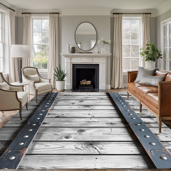 6x9 Grey Wood Grain Large Area Rug for Living Room, Washable Non Slip ...